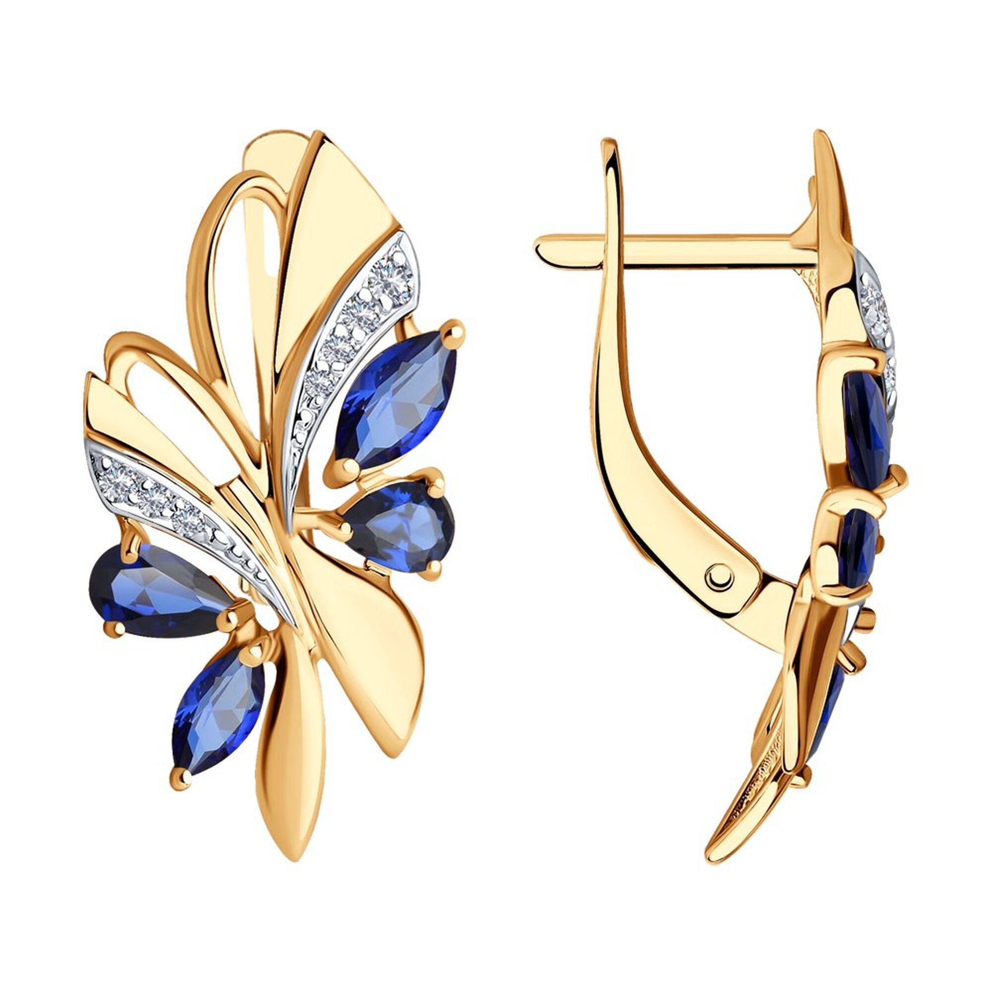 Серьги, красное золото, 585 проба, корунд