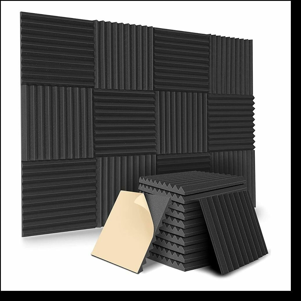 12 упаковок самоклеящихся акустических панелей, звукоизоляционные стеновые панели из пенопласта высокой плотности для дома (черные)=v=