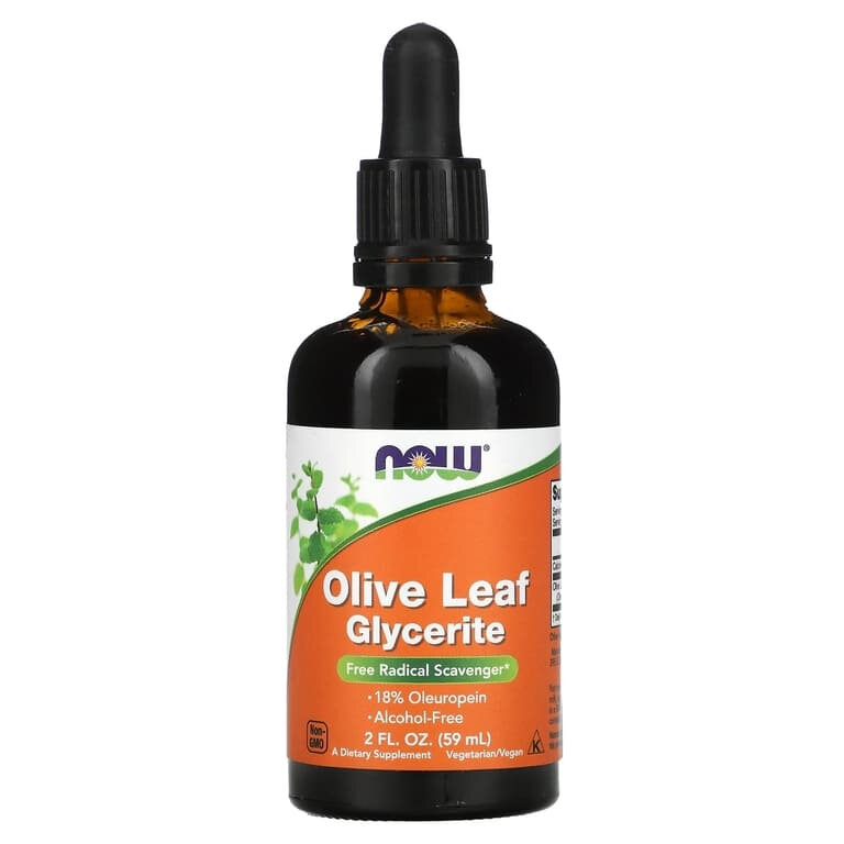NOW Foods Olive Leaf Glycerite, Лист Оливы Глицериновый Экстракт 59 мл