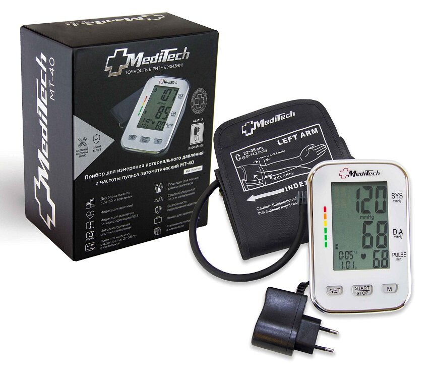 Тонометр MEDITECH MT-40 автоматический с большим дисплеем, стандарт манж и адаптером