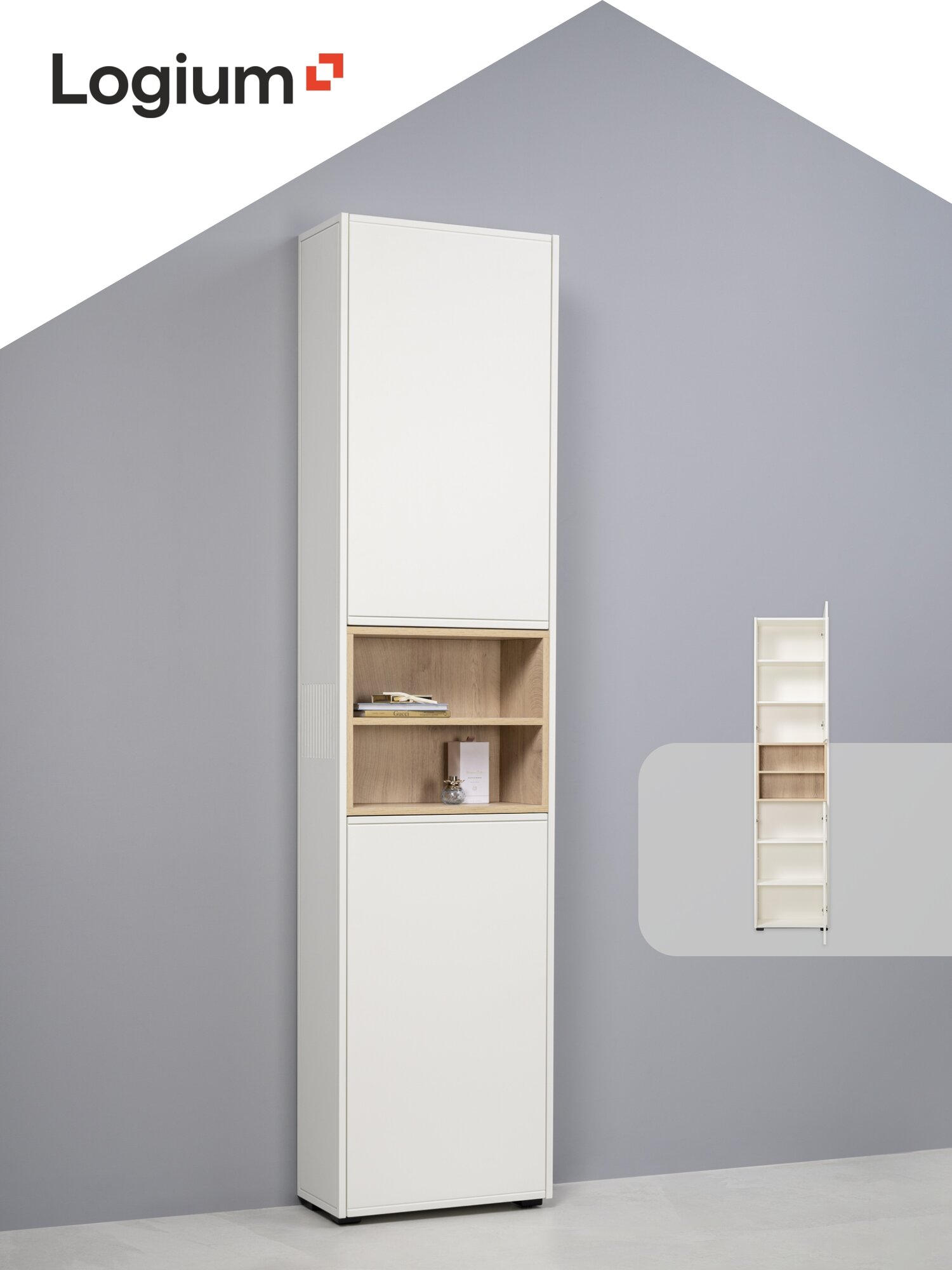 Шкаф торцевой, 53*26*220, Дуб Эндгрейн элегантный, Белый Шагрень, "Интерия 16.330"