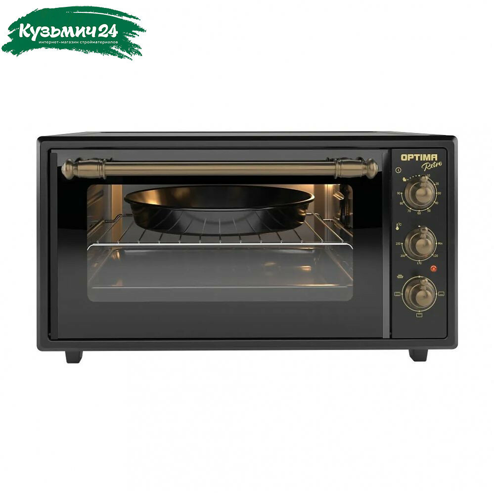 Мини-печь электрическая Optima MO-48BLR, цвет черный ретро, объем 48 л, 1.6 кВт