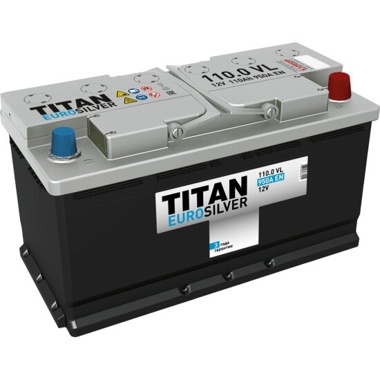 Аккумулятор Титан Battery Euro Silver, 352x175x195, обратная полярность, 110 Ач, 6СТ110(0)