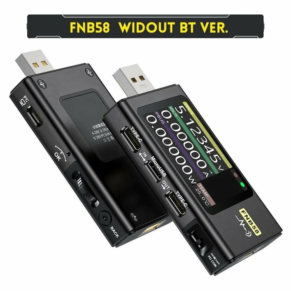 FNB58 USB-амперметр напряжения, многофункциональный тестер быстрой зарядки-черный без Bluetooth Русский