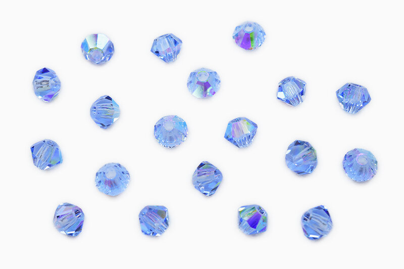 Бусины биконусы хрустальные 3мм, цвет LIGHT SAPPHIRE AB, 745-057, 20шт