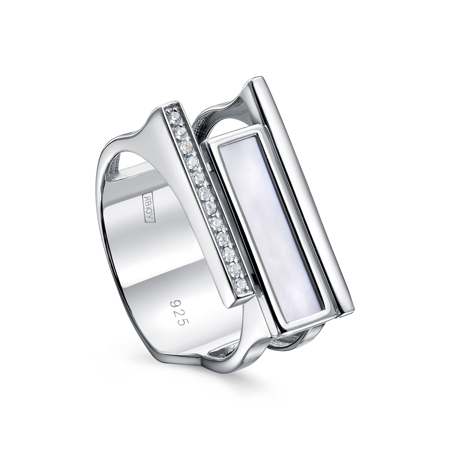 Кольцо, серебро, 925 проба, перламутр, фианит