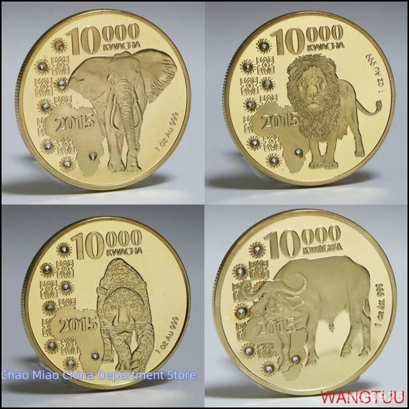 Эксклюзивный набор из четырех замбийских монет с фауной, памятная коллекция