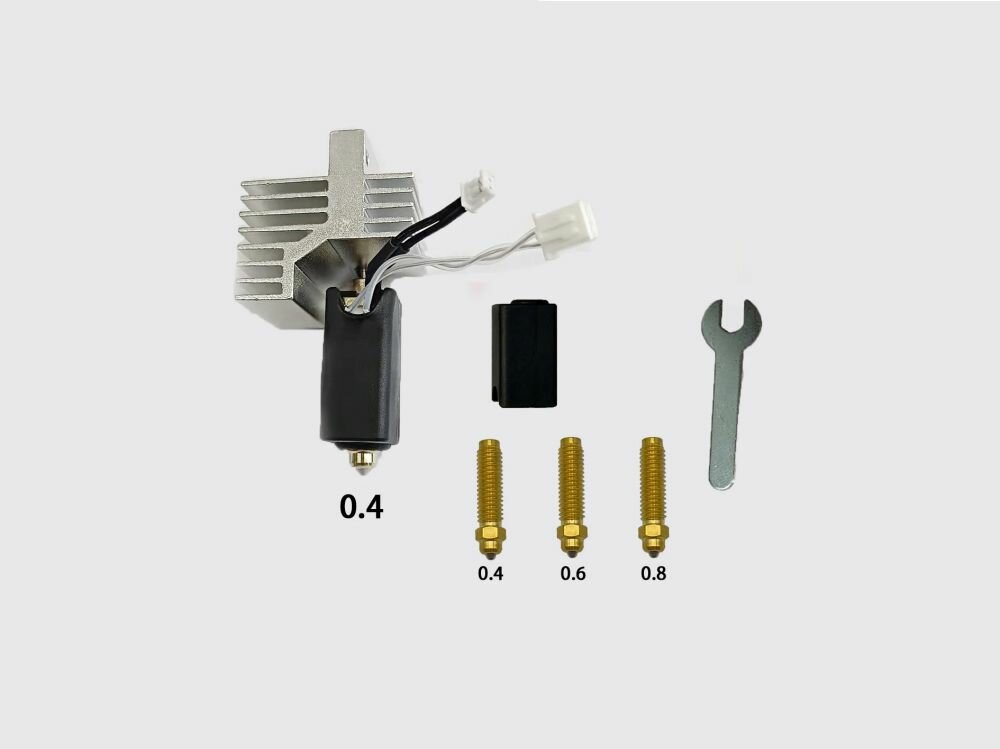 Комплект для модернизации 3D-принтера Elegoo Centauri: керамический хотэнд 0,4 мм, карбоновая печатающая головка, экструдер, хотэнд из стали и латуни, сопло.