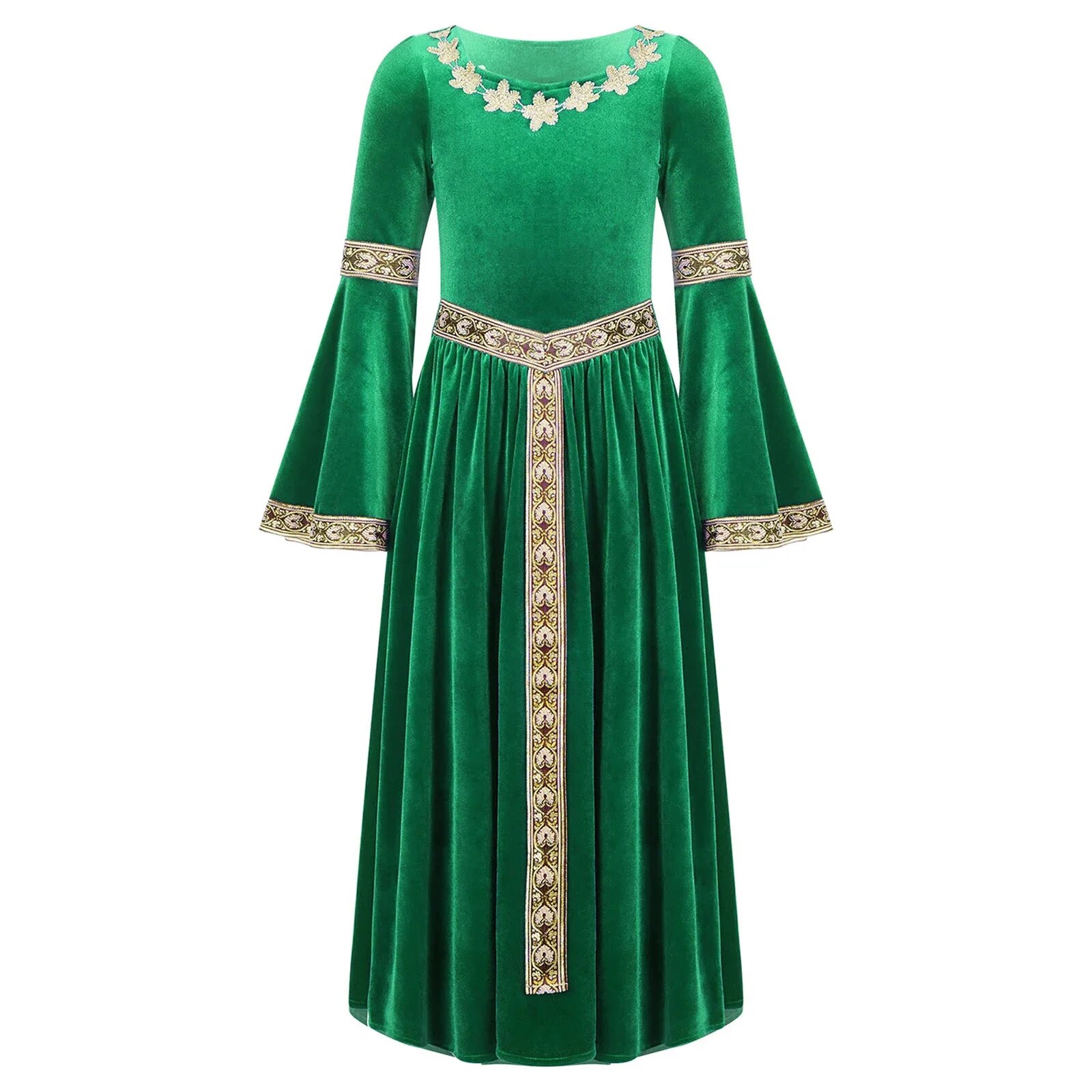 Бархатное платье средневекового Ренессанса для девочек, карнавальный костюм принцессы и королевы, Рождество, Хэллоуин, Новый год, карнавальное вечернее платье Изумрудный, 8, Green