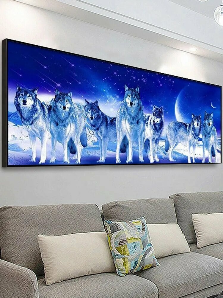 Стая волков Алмазная живопись, круглый алмаз 30x90CM, без рамки