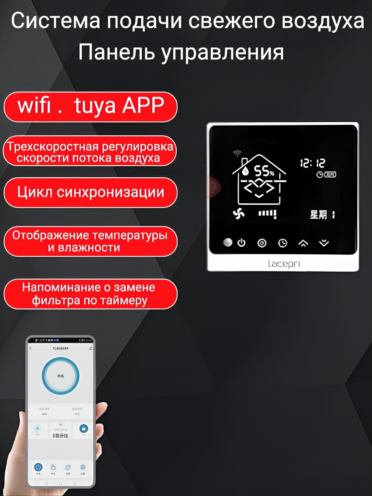 Kанальный вентилятор Блок управления, Умный контроллер свежего воздуха WIFI с поддержкой TUYA