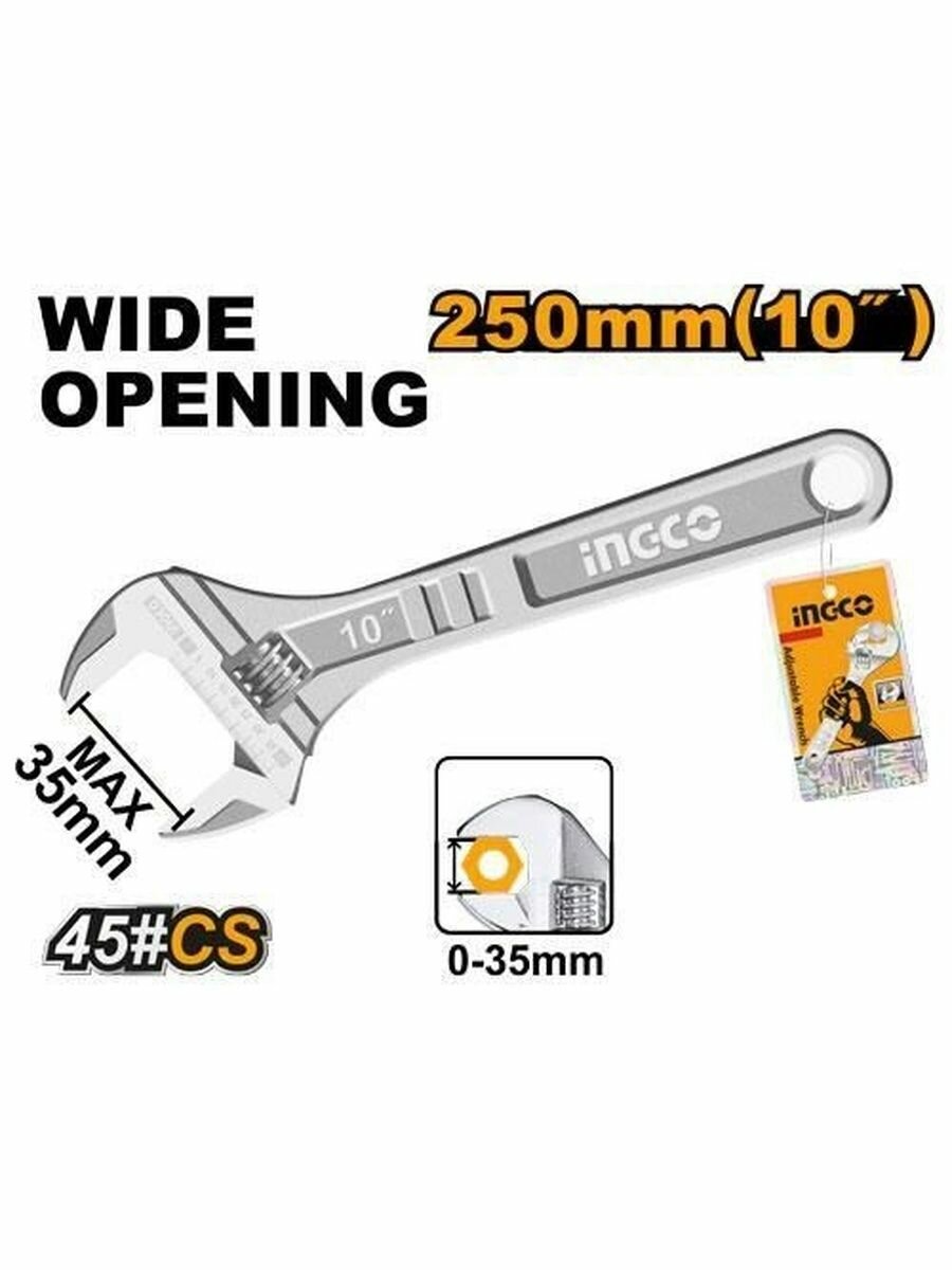 Разводной ключ 250х35 мм SUPER INGCO HADW131102