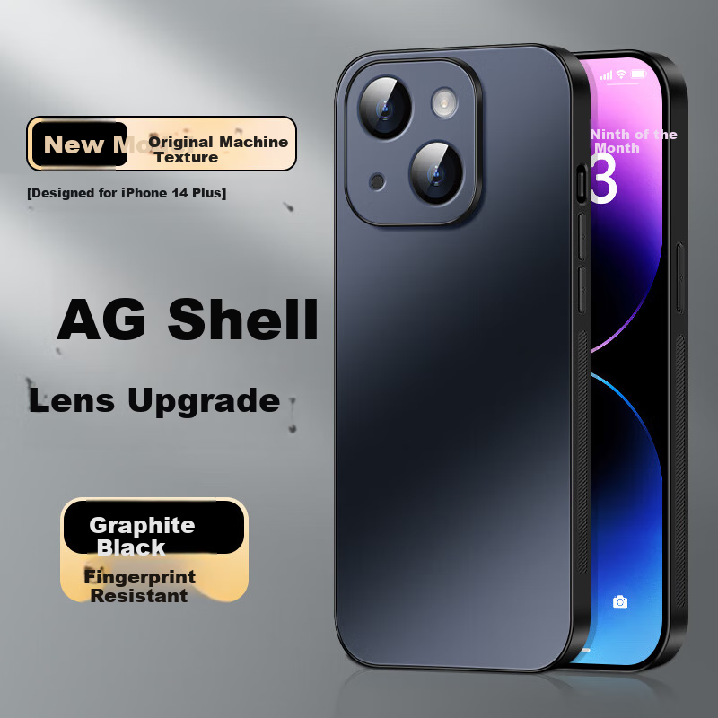 Shangsu iPhone 14 Plus Case Apple 14 Plus Protective Cover AG Frosted Full Package Genuine Machine Feel iPhone Simple Business Style Anti-fall Men and Women Models Graphite Black