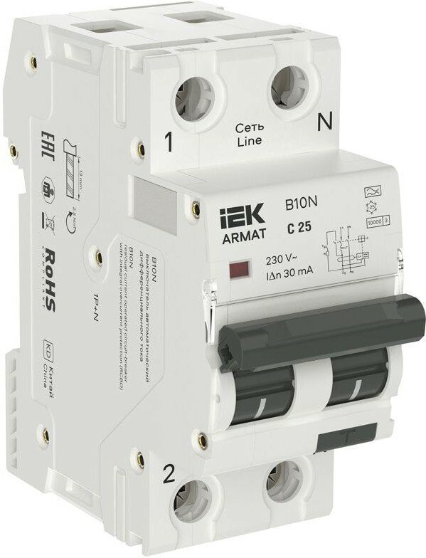 АВДТ IEK Armat B10N 1P+N C25 30мА тип A