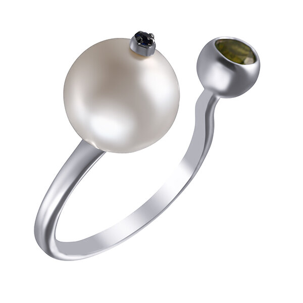 Кольцо, серебро, 925 проба, перидот, жемчуг, фианит