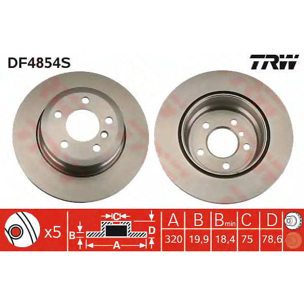 TRW DF4854S (0986479442 / 09992511 / 1463202200) df4854s диск тормозной задний\ BMW (БМВ) x5 / x6 3.0i / 3.0-3.5d