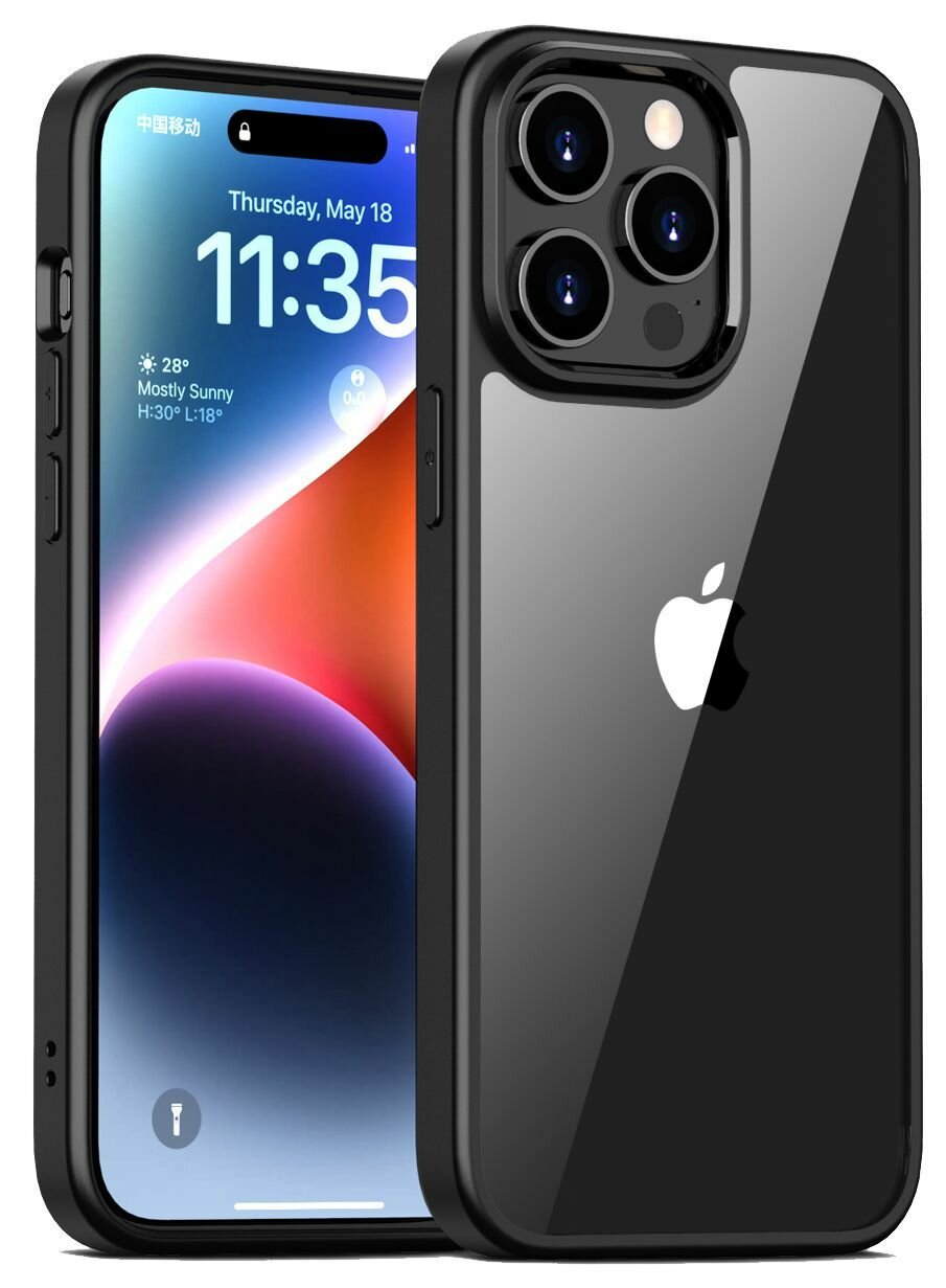 Чехол на IPhone 15 Pro / Айфон 15 Про прозрачный с силиконовым кантом Crystal Case (Чёрный)