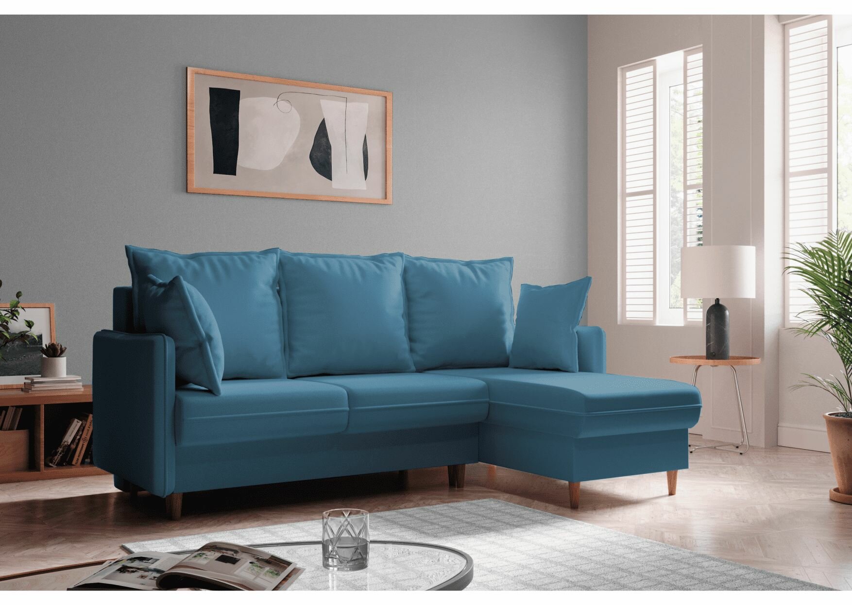 Диван угловой раскладной Цезарь в цвете голубой (velutto 47)