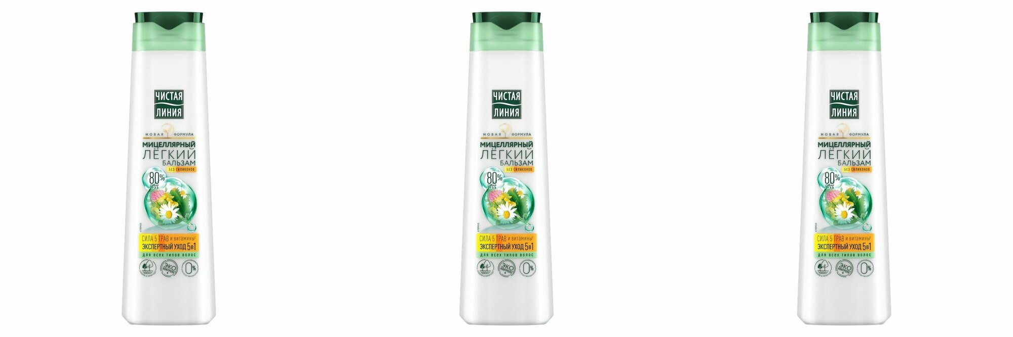 Чистая Линия Бальзам для волос Сила 5 трав, 380 мл, 3 шт