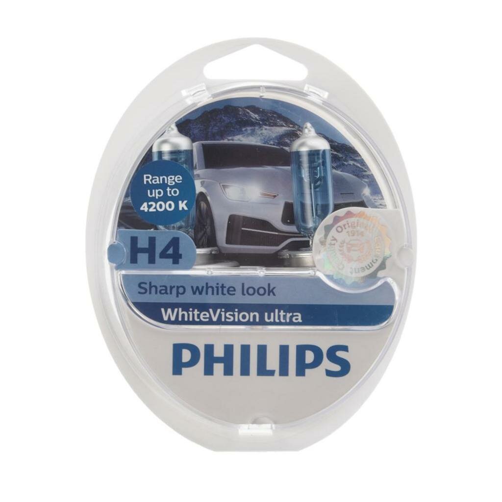 Лампа набор 12V H4 60/55W+W5W/T105 P43t-38 4200K бокс (2шт.+2шт.) White Vision Ultra PHILIPS