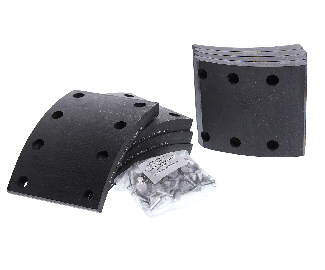 Накладка тормозной колодки КАМАЗ-53215,65115 (13-) сверленая расточен. компл.8шт. с заклеп. MEGAPOWER