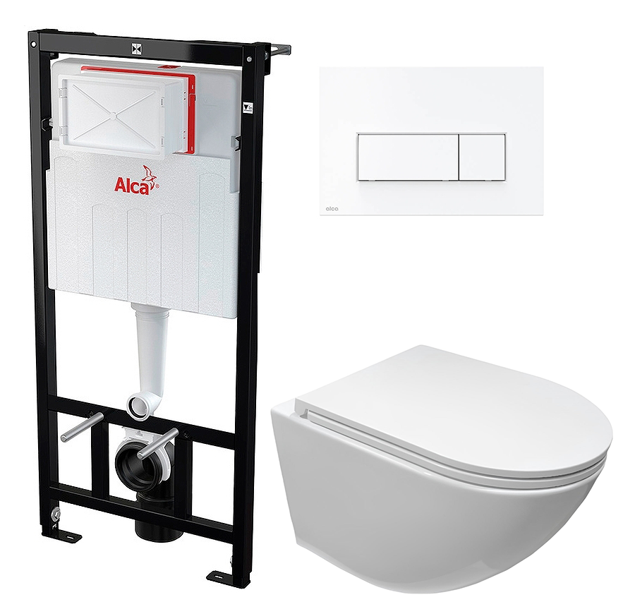 Комплект 3 в 1 инсталляция AlcaPlast + Унитаз подвесной CeruttiSpa Sella aria CT7183 + кнопка белая