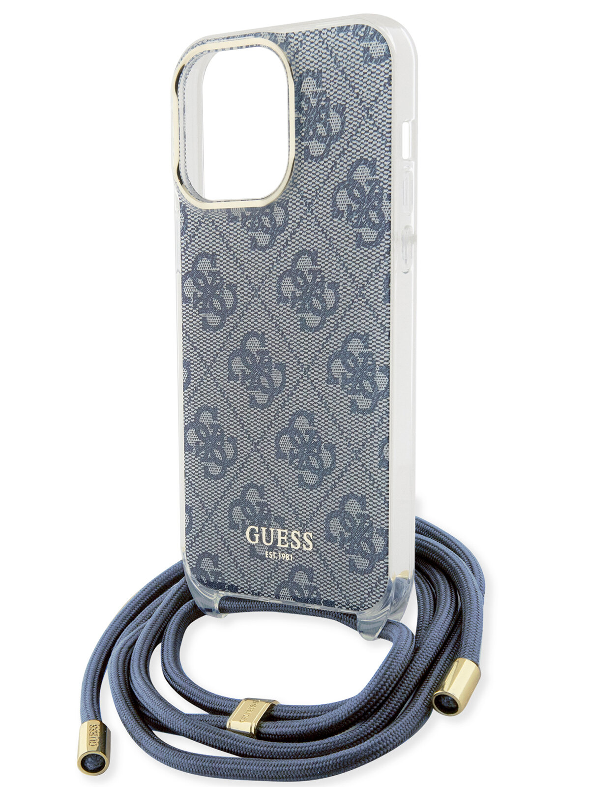 Guess для iPhone 15 Pro чехол Crossbody PC/TPU 4G Hard + Nylon cord Blue