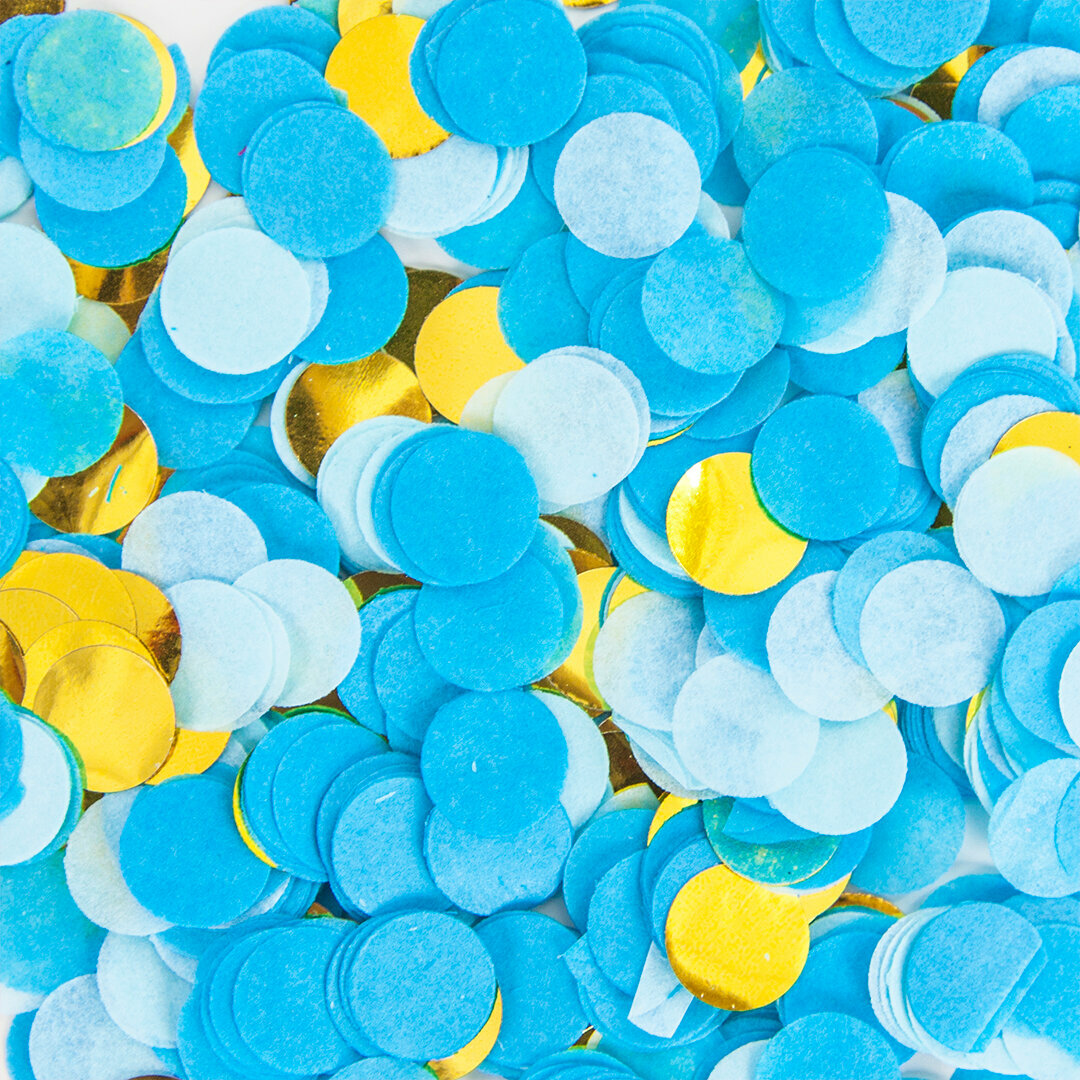 Конфетти купаж, Круг, фольга и тишью, Голубой микс, Металлик