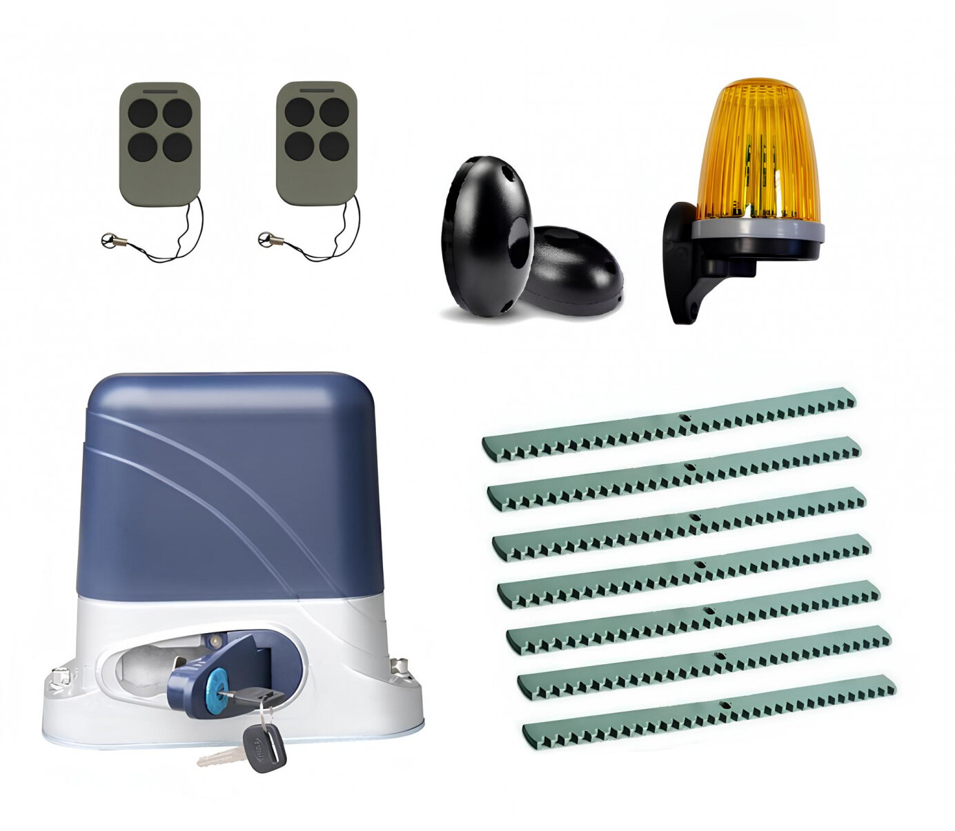 Автоматика для откатных ворот KSL-800 FULL-3K7, комплект: привод, 2 пульта, фотоэлементы, лампа, 7 реек