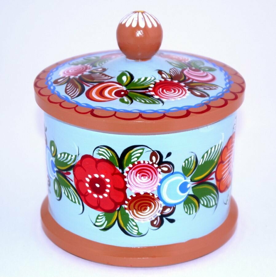 Шкатулка токарная №1-1, Городецкая роспись, ручная авторская работа