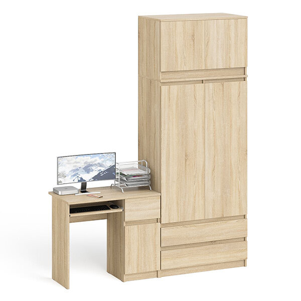 Стол компьютерный Мори МС-1 правый + Шкаф МШ900.1 + Антресоль МА900.1, цвет дуб сонома