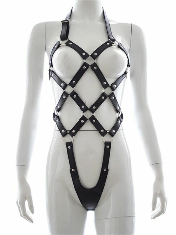 Эффектная сбруя-боди с заклепками Портупея женская эротическая