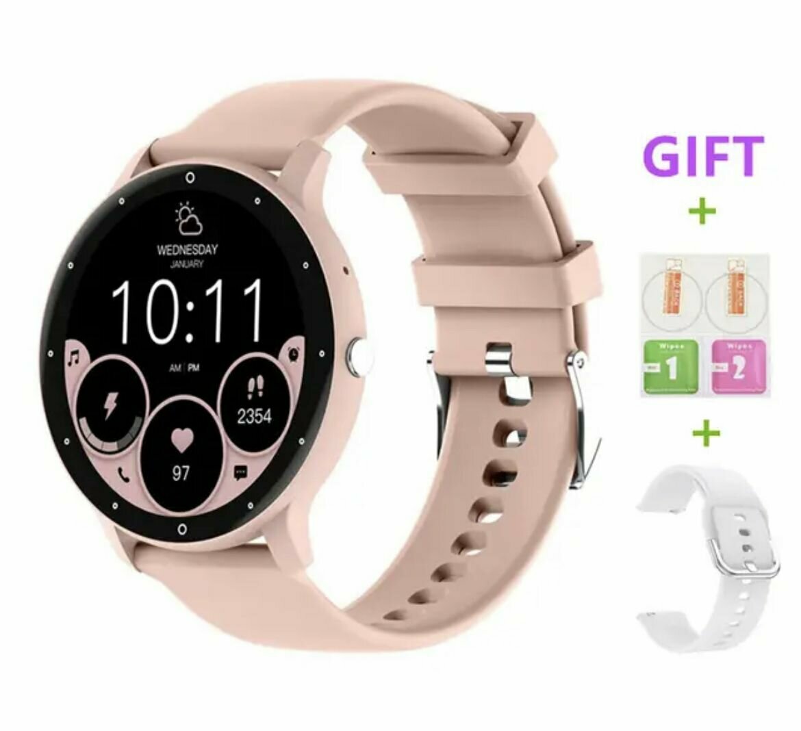 Смарт-часы BWSMRIG, спортивные с поддержкой bluetooth, пульсометром, монитором сна. Розовый.