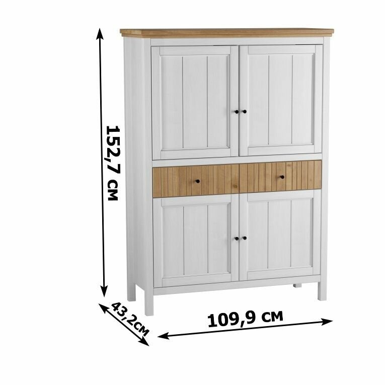 Шкаф-комод из дерева глухие двери "тумба 222" белый воск/антик 109,9х43,2х152,7 см