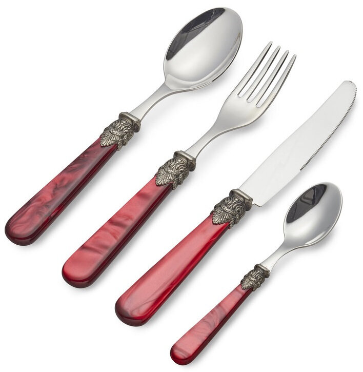 Cтоловые приборы на 6 персон EME Napoleon, сталь 18/10, цвет бордовый перламутр