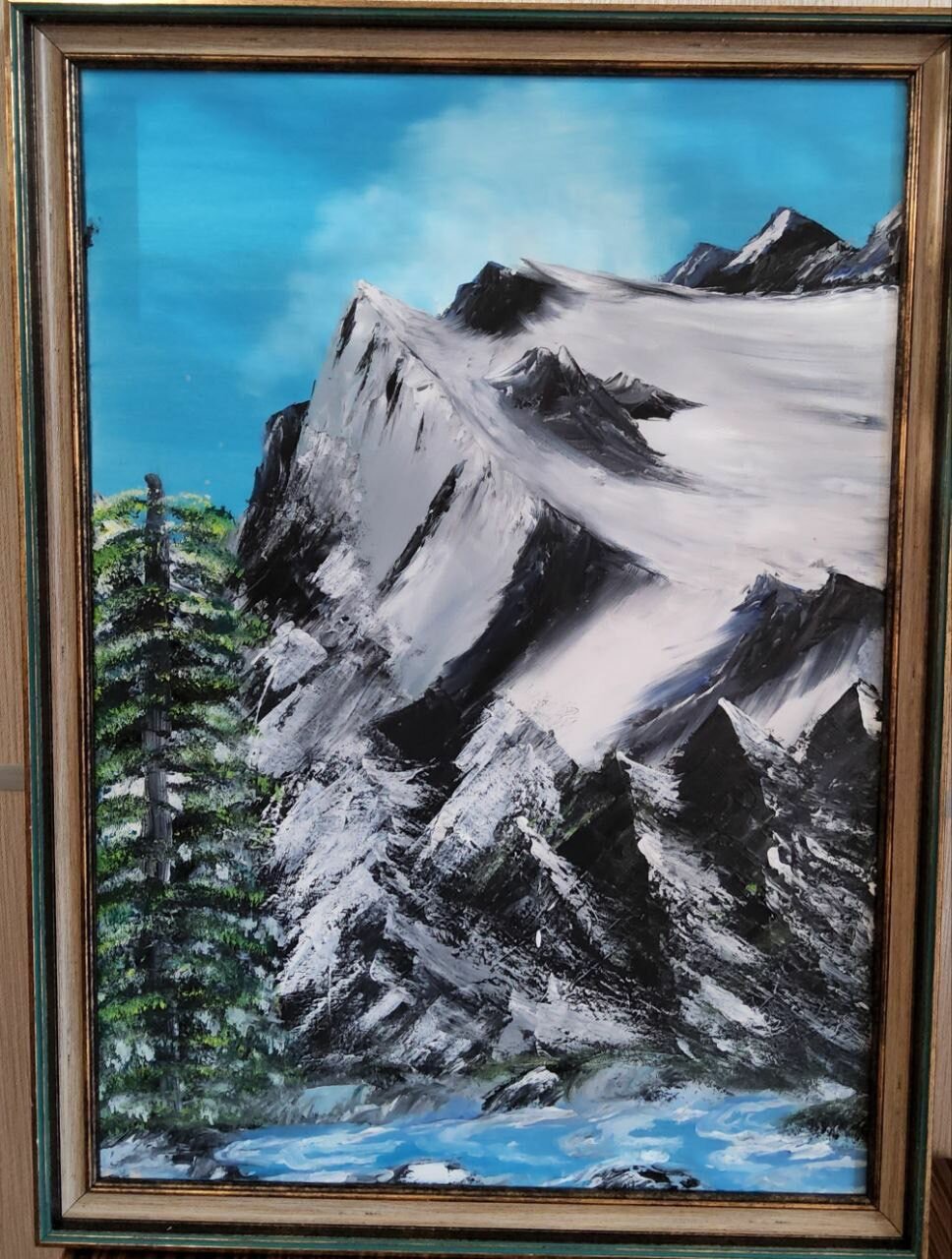 Картина в раме. Миляева Нина "Снежный утёс", холст, масло, 70x50. Авторская живопись.