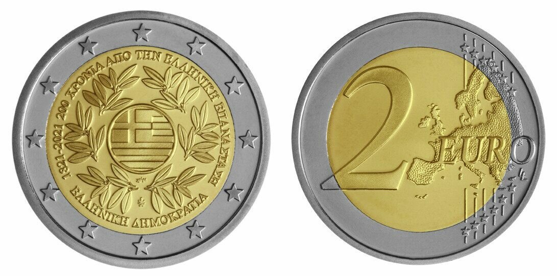 Греция 2 евро, 2021 200 лет Греческой революции UNC