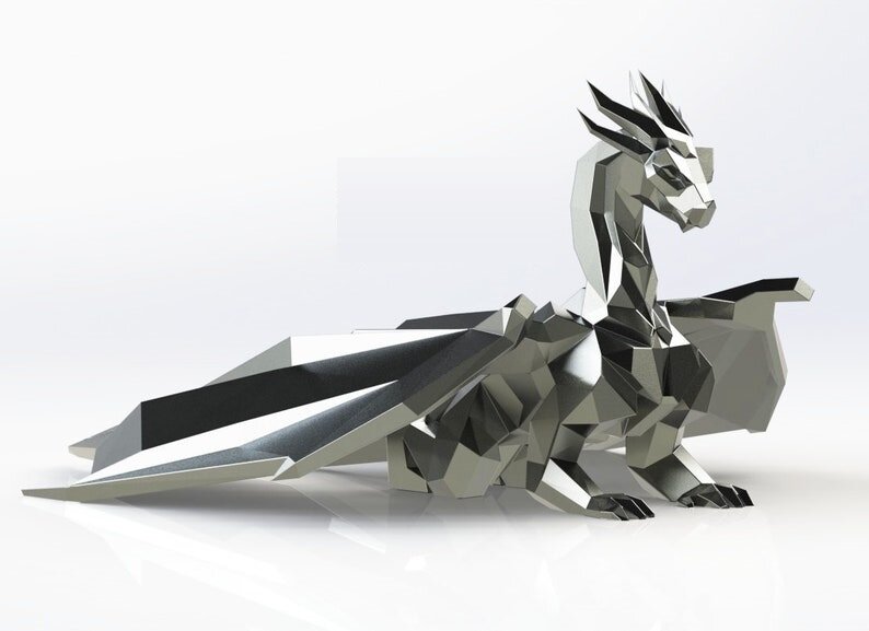 Полигональная фигура Дракон, геометрический полигональный металлический декор интерьера