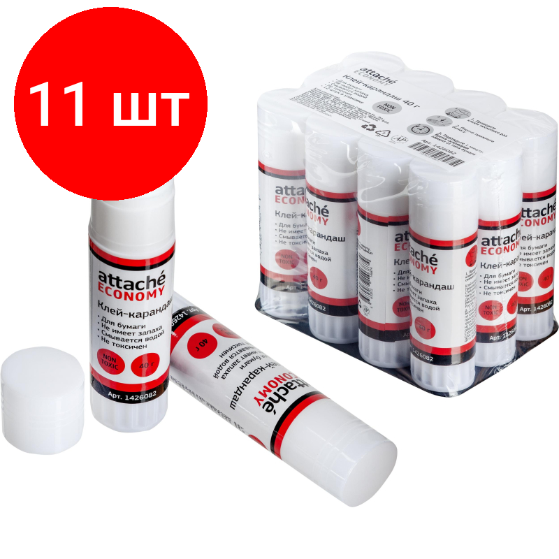 Комплект 11 штук, Клей-карандаш 40г Attache Economy