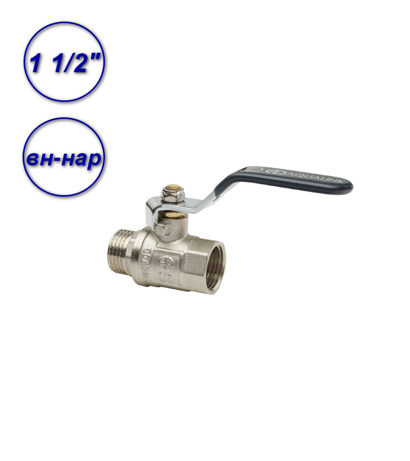 Кран шаровой для воды полнопроходной, вн-нар 1" 1/2" Aqualink, ручка-рычаг 1 шт