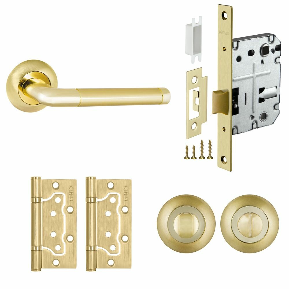 Комплект фурнитуры для межкомнатных дверей - ручки Punto Rex TL G/GP-4 матовое золото/золото + завертка + защелка + накладные петли