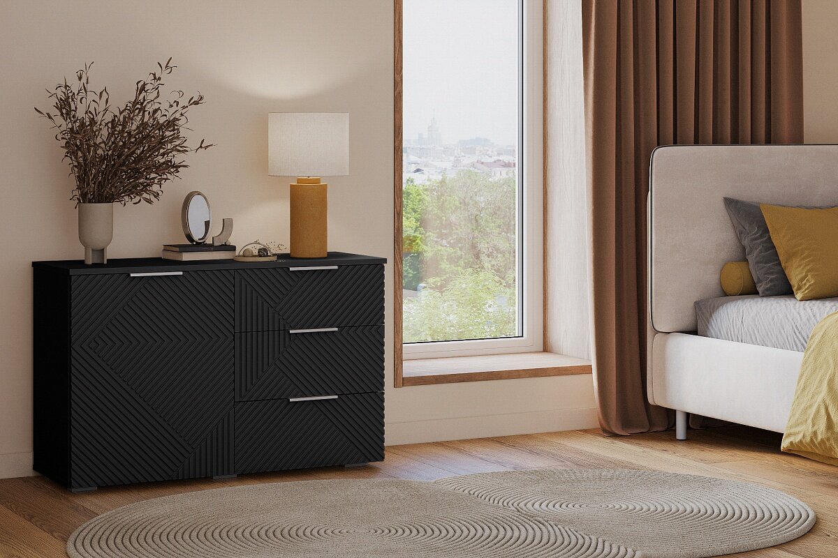 Комод МебельЛэнд24 Салерно NEW 3 Черный 99x46x64 однодверный с 3 ящиками