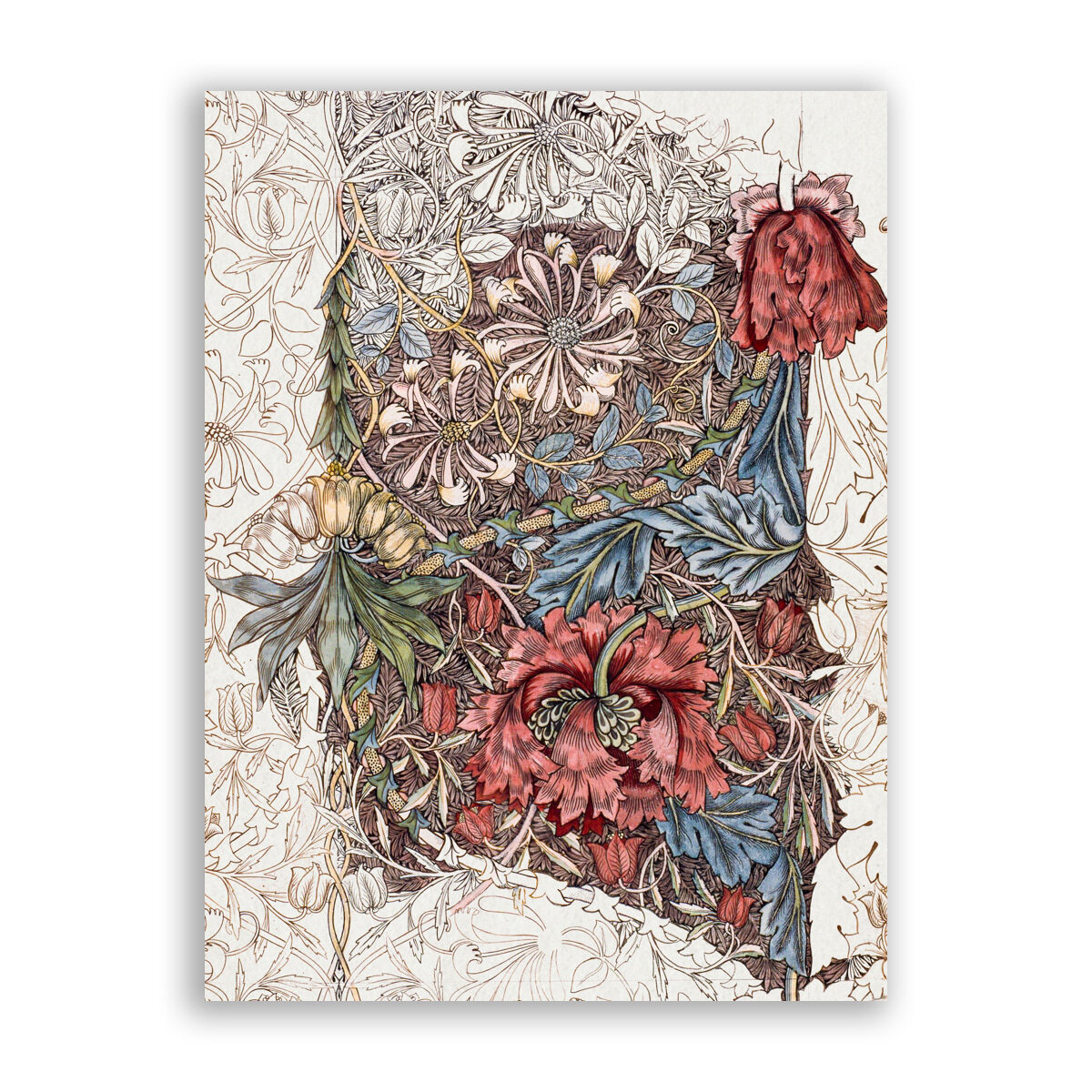 Постер цветы на бумаге / Flowers Pattern / Паттерн Цветов / Размер 30 x 40 см