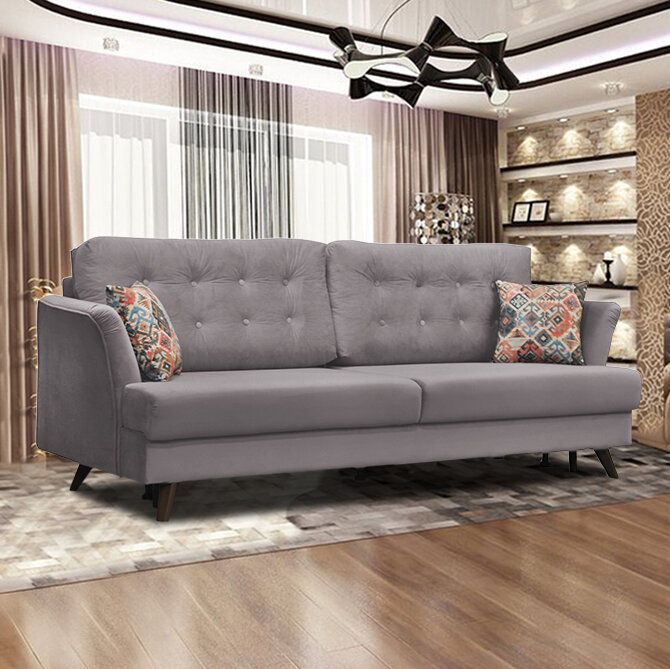 Диван еврокнижка Элис механизм тик-так велюр светло-серый МФ Валерия