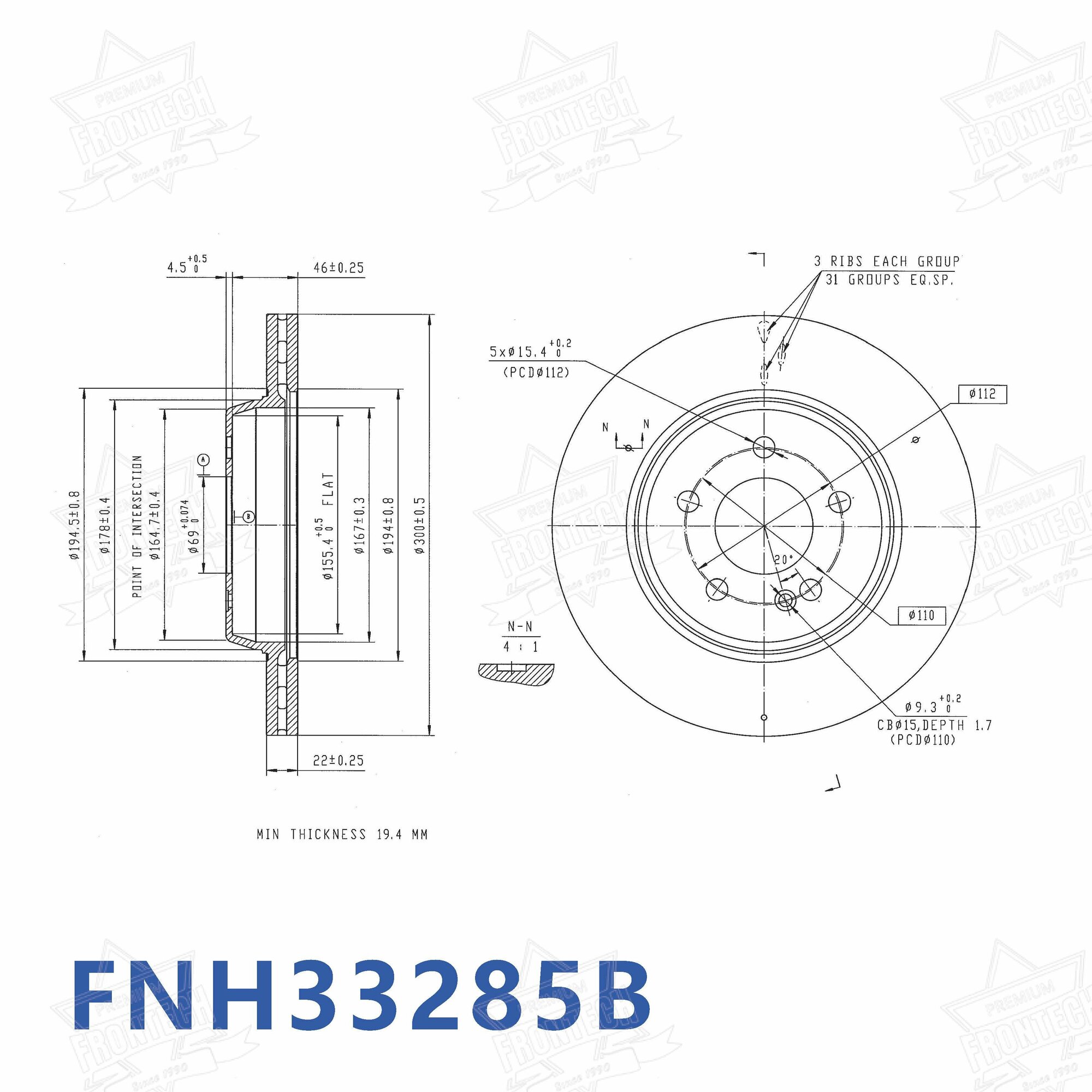 Тормозной диск FRONTECH для Mercedes-Benz с кодом A0004231812