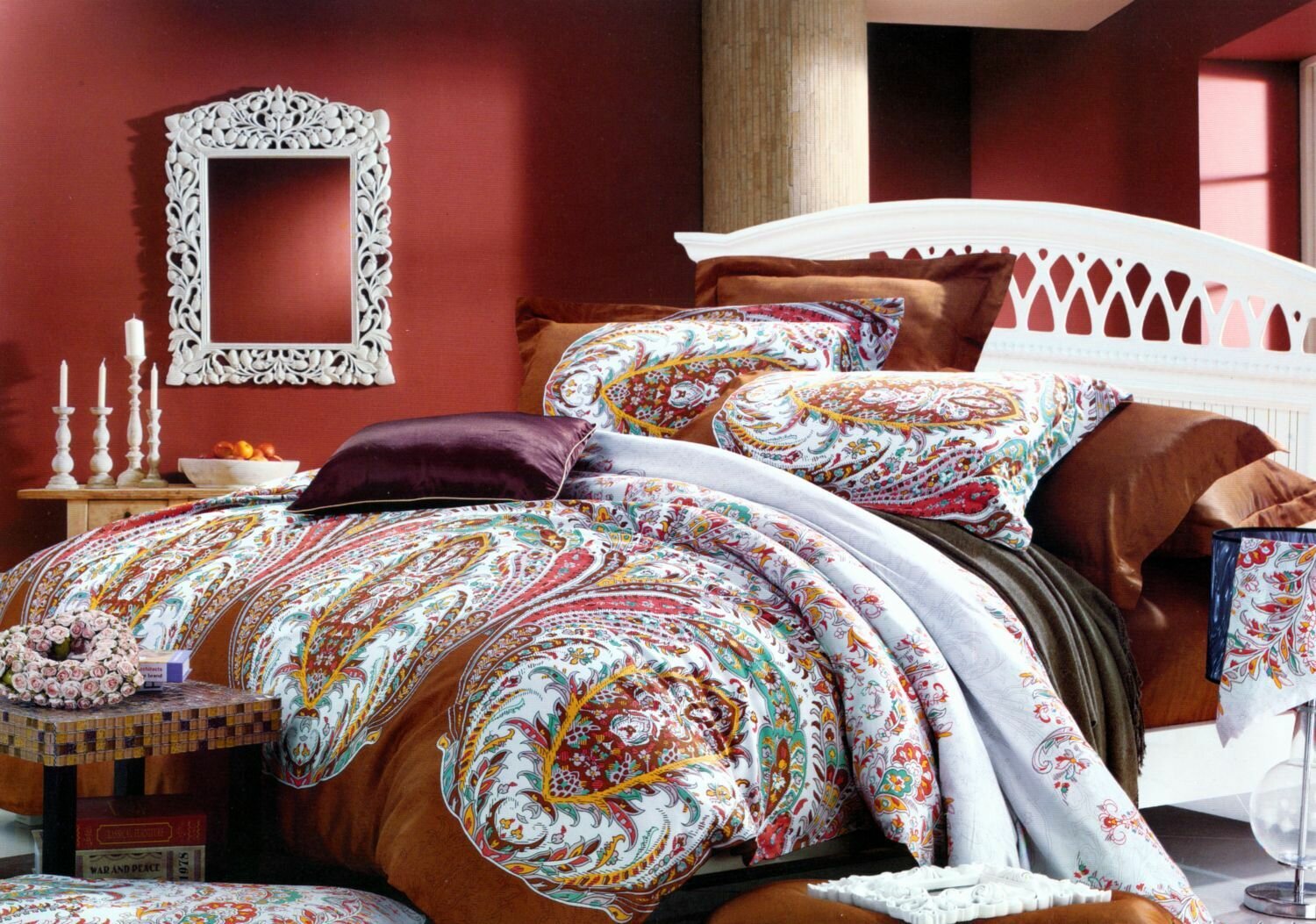 DOMITEX : Комплект постельное белье домитекс сатин цветной Люкс фотопечать Шегане евро, наволочки 50х70см c "ушками"