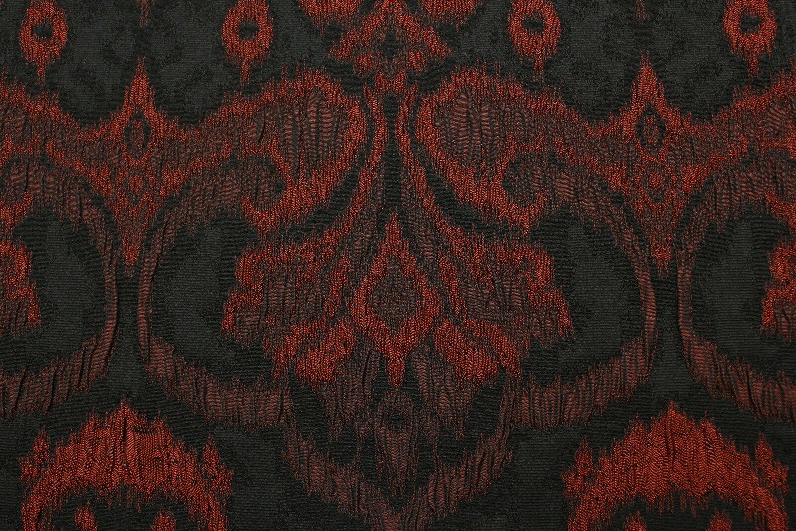 Ткань Жаккард-стрейч рыже-коричневый вензельный узор на чёрном, ш138см, 0,5 м