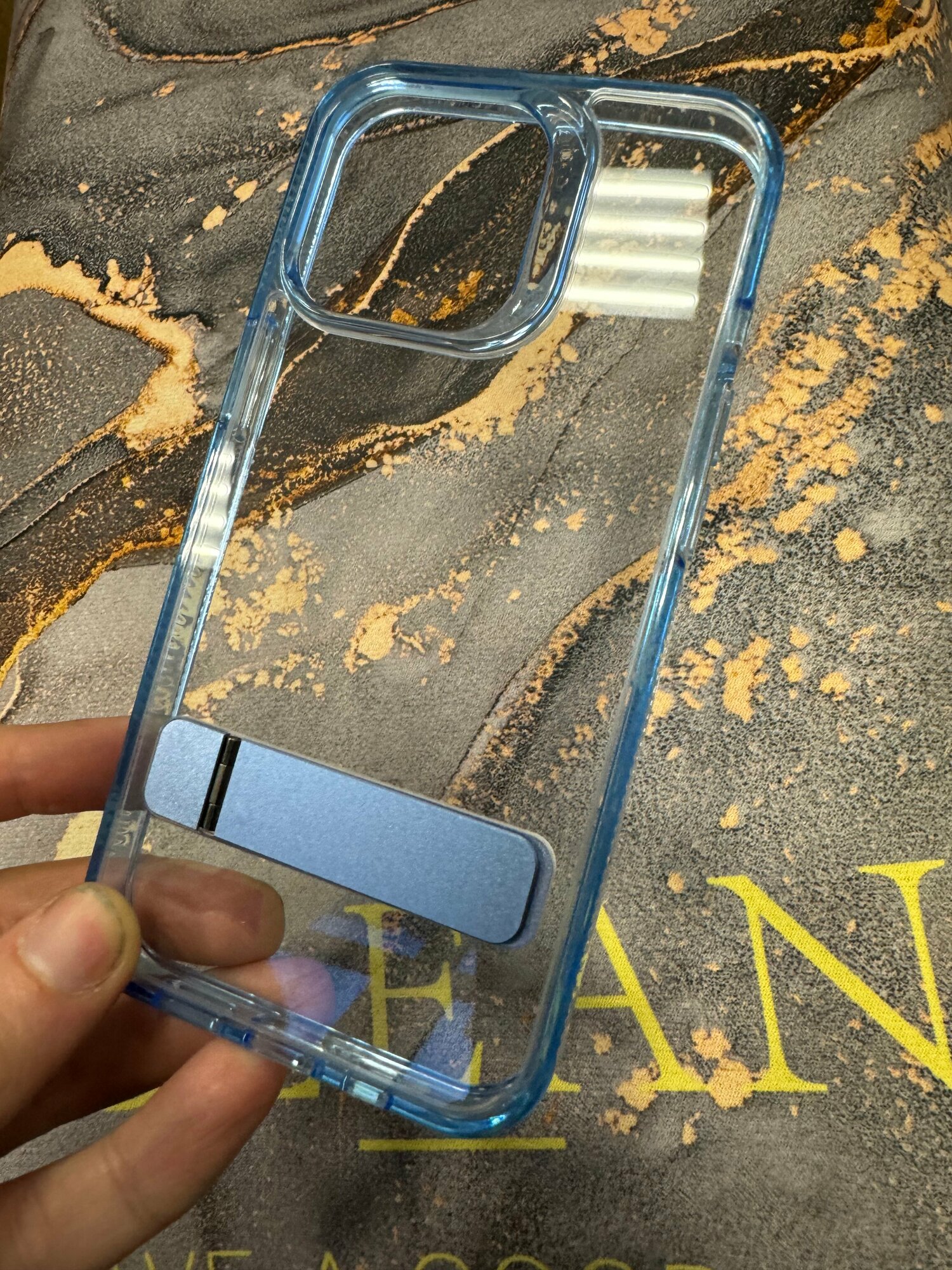 Чехол MyPads Ciak для iPhone 14 Pro Max пластиковая крышка прозрачная полная окантовка с выдвижной ножкой синий M.