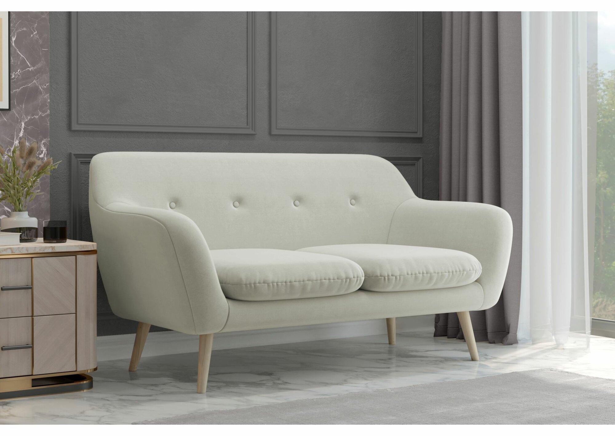 Диван прямой нераскладной Дайсон двухместный в цвете слоновая кость (боун)