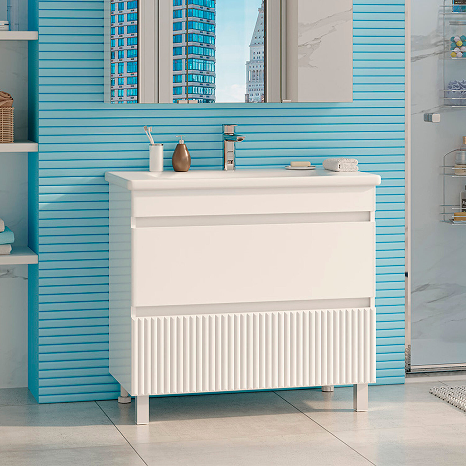 Тумба с раковиной Misty Мира 90 белая эмаль, напольная